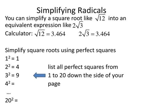 Ppt Simplifying Radicals Powerpoint Presentation Free Download Id
