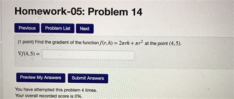 solved find the gradient of the function f r h 2 pi rh