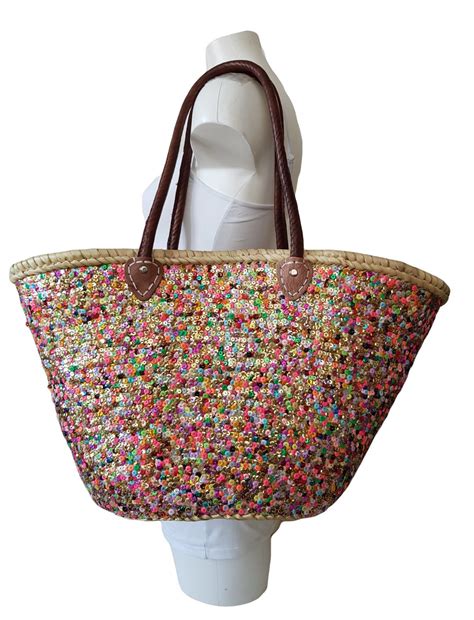 Rieten Strandtas Ibiza Gekleurde Pailletten Darceyanddolls