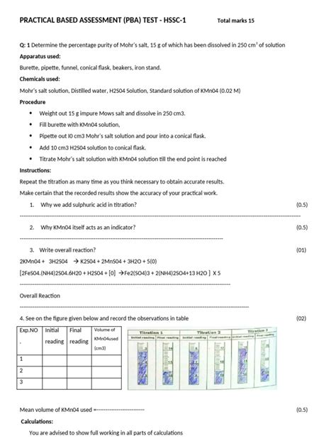 Practical Based Assessment Hssc 1 Pdf Titration Chemistry