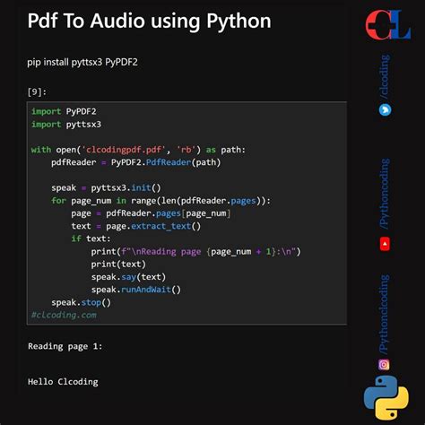 Python Coding On Instagram Pdf To Audio Using Python Learn