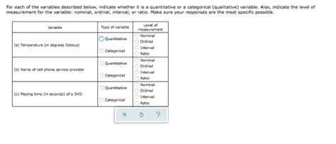 For Each Of The Variables Described Below Indicate Whether It Is A