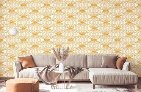 Yellow Wavy Line Wallpaper Retro Geometric Pattern Peel And Stick Or