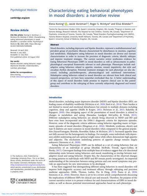 Characterizing Eating Behavioral Phenotypes In Mood Disorders A