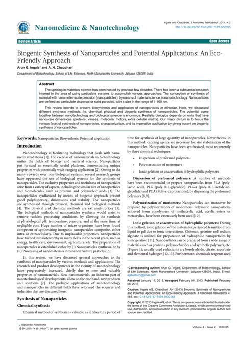Pdf Biogenic Synthesis Of Nanoparticles And Potential Applications An Eco Friendly Approach
