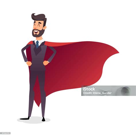 케이프 바람에로 만화 슈퍼 히어로 서 성공적인 행복 영웅 사업가입니다 개념의 성공 리더십 및 비즈니스에서 승리 슈퍼맨의 망 토에