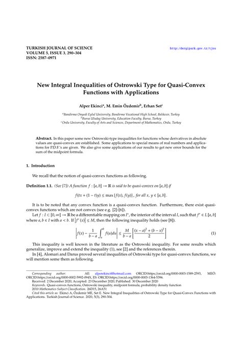 Pdf New Integral Inequalities Of Ostrowski Type For Quasi Convex Functions With Applications