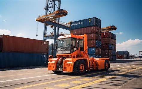 Premium Ai Image Port Logistics With Forklift Generative Ai