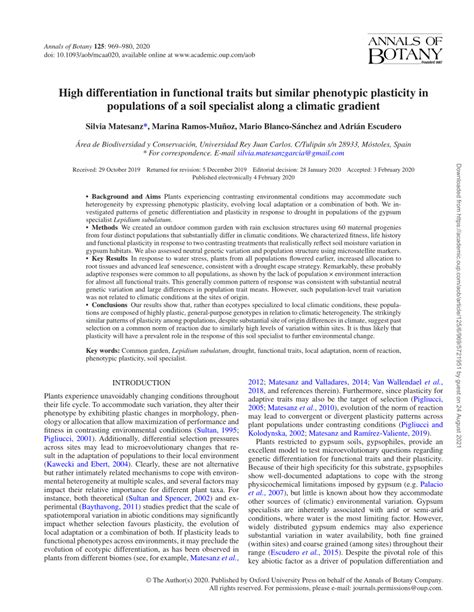 Pdf High Differentiation In Functional Traits But Similar Phenotypic