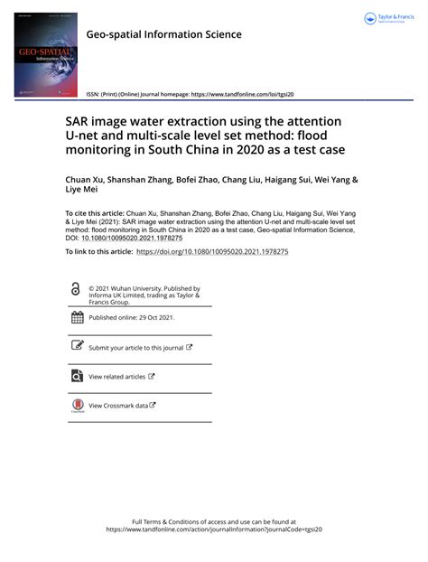 Pdf Sar Image Water Extraction Using The Attention U Net And Multi Scale Level Set Method