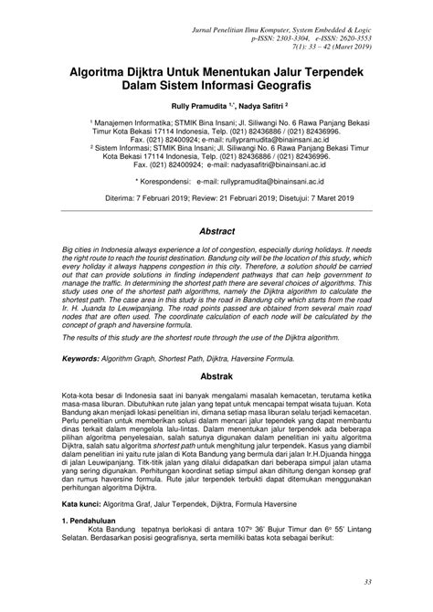 Pdf Algoritma Dijktra Untuk Menentukan Jalur Terpendek Dalam Sistem Informasi Geografis