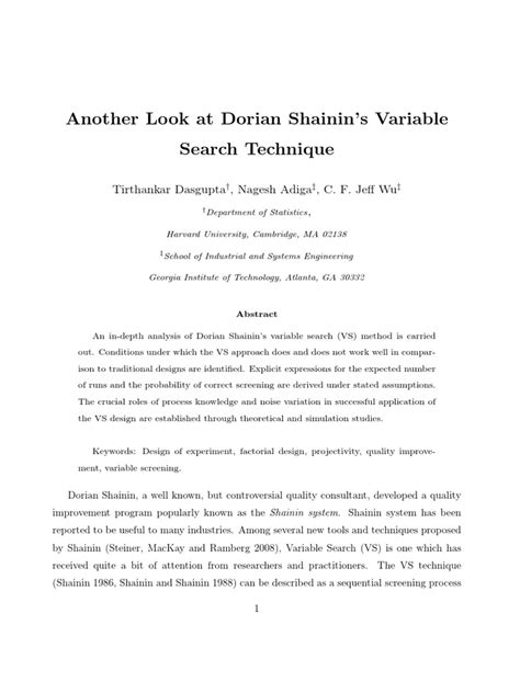 Another Look At Dorian Shainins Variable Search Technique Pdf