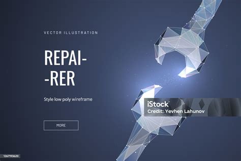 렌치 또는 스패너 다각형 벡터 일러스트레이션 파란색 배경에서 분리된 흑백 추상 수리 유지 보수 또는 설정 개념 낮은 폴리 와이어프레임 스타일 공구상자에 대한 스톡 벡터 아트