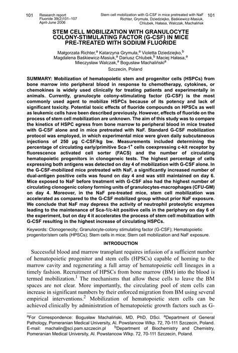 Pdf Stem Cell Mobilization With Granulocyte Colony Stimulating Factor G Csf In Mice Pre