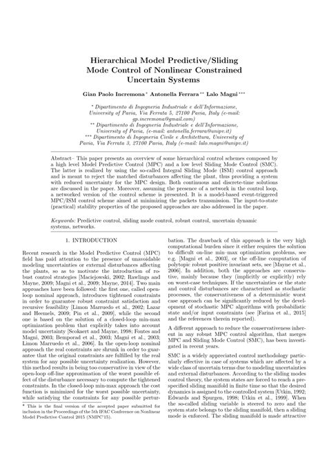 Pdf Hierarchical Model Predictivesliding Mode Control Of Nonlinear Constrained Uncertain Systems
