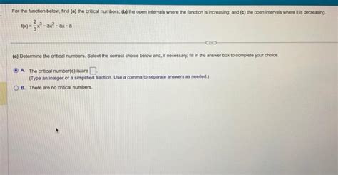 Solved For The Function Below Find A The Critical