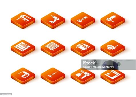 로터리 해머 드릴 머신 진공 청소기 오븐 전기 히터 페인트 스프레이 건 및 공기 압축기 아이콘을 설정합니다 벡터 3차원 형태에 대한 스톡 벡터 아트 및 기타 이미지 Istock