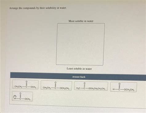 Solved Arrange The Compounds By Their Solubility In Water