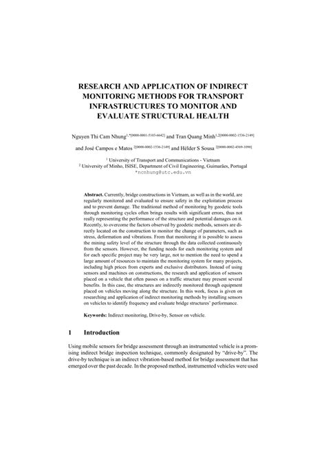 Pdf Research And Application Of Indirect Monitoring Methods For Transport Infrastructures To