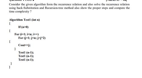 Solved Consider The Given Algorithm Form The Recurrence