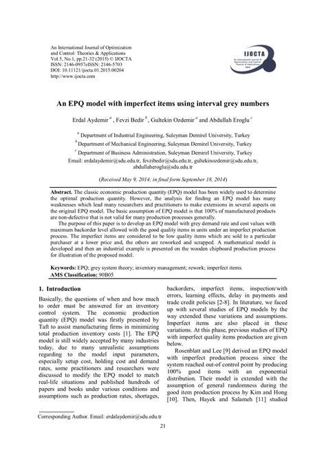 Pdf An Epq Model With Imperfect Items Using Interval Grey Numbers
