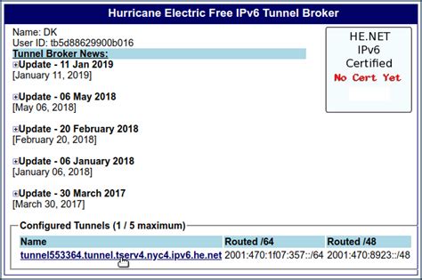 Example Of Connection To An IPv Tunnel Broker From Hurricane Electric Keenetic