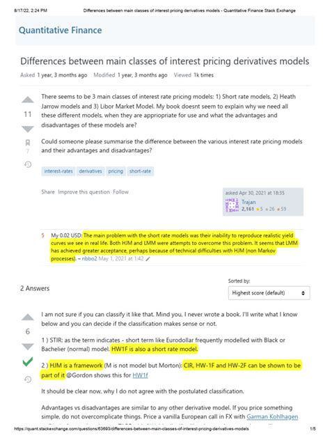 2 Differences Between Main Classes Of Interest Pricing Derivatives Models Quantitative