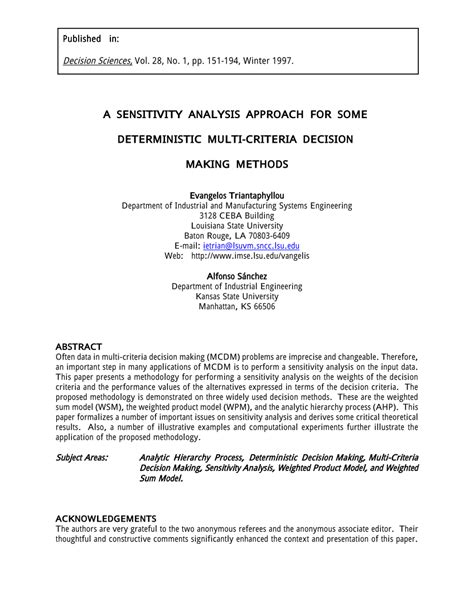 Pdf A Sensitivity Analysis Approach For Some Deterministic Multi
