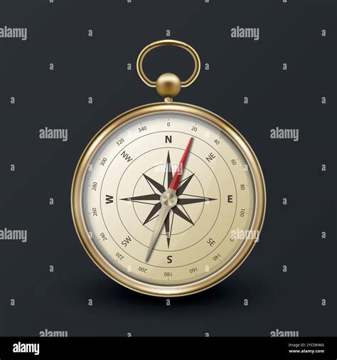 Realistic 3d Vector Compass With Gold Metallic Frame Navigation Tool Illustration Vintage Wind
