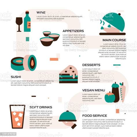 레스토랑 음식 및 음료 관련 프로세스 인포그래픽 템플릿 프로세스 타임라인 차트 선형 아이콘이 있는 워크플로 레이아웃 건강한