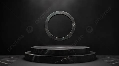 검정색 배경에 검은 석재 연단 제품 디스플레이 스탠드의 3d 렌더링 돌 연단 자연 연단 장면 배경 일러스트 및 사진 무료