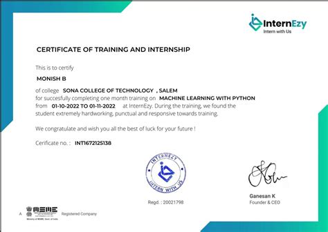 Completed Machine Learning With Internezy Monish B Posted On The