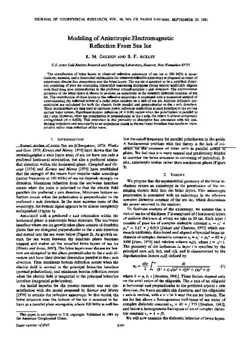 Pdf Modeling Of Anisotropic Electromagnetic Reflection From Sea Ice