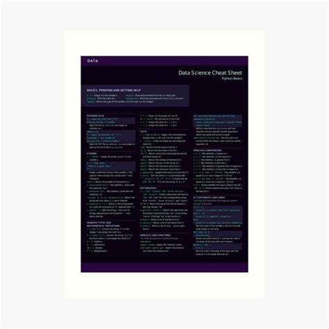 Data Science Cheat Sheet Python Art Print For Sale By Radium Redbubble