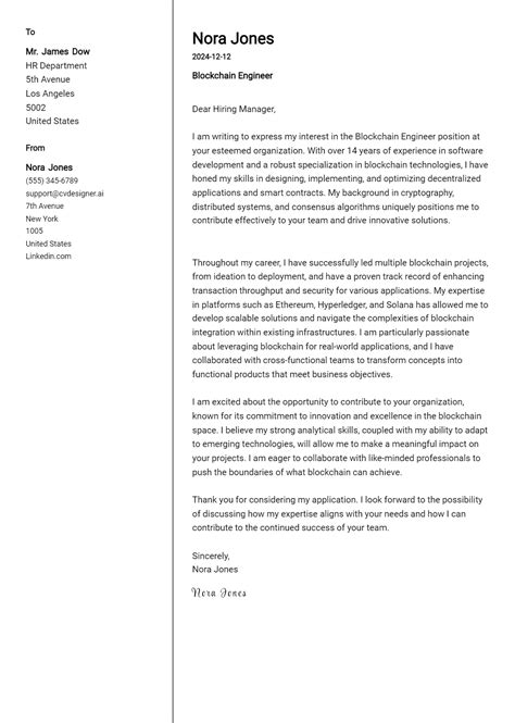 10 blockchain engineer cover letter examples and templates for 2024