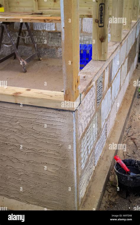 Part Constructed Garden Workshop Using Reclaimed Concrete Blocks And