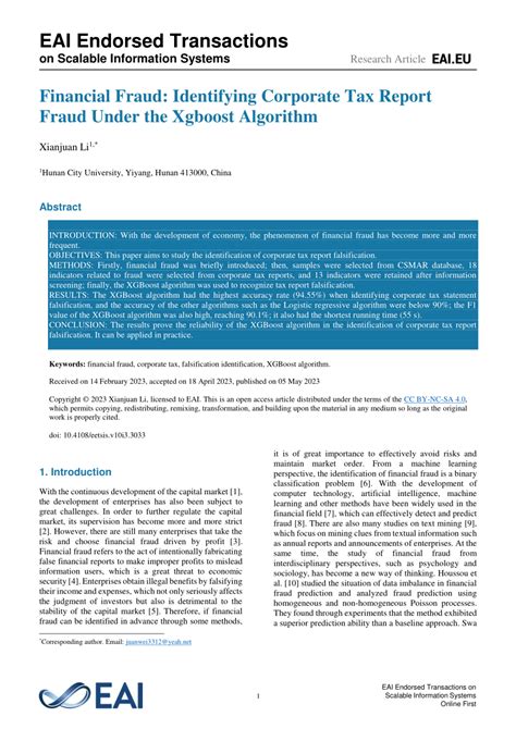 PDF Financial Fraud Identifying Corporate Tax Report Fraud Under The Xgboost Algorithm
