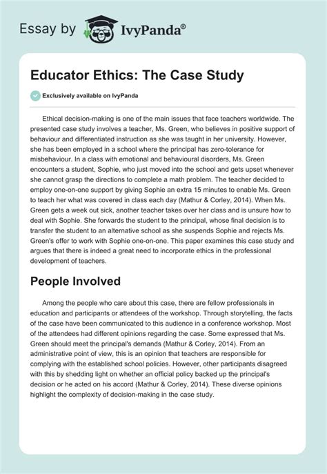 Educator Ethics The Case Study Words Case Study Example