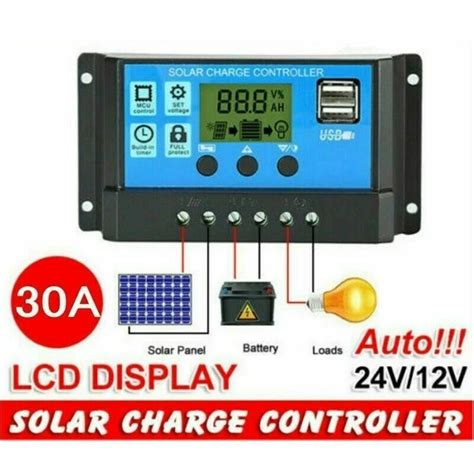 PWM 30A SOLAR Charge Controller LCD Display 12V 24V Dual USB Solar Panel Charger 18 60