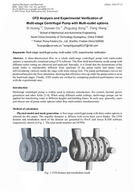 Cfd Analysis And Experimental Verification Of Multi Stage Centrifugal Pump With Multi Outlet