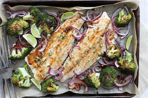 Sheet Pan Teriyaki Baked Striped Bass And Broccoli Jenny Shea Rawn