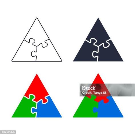 퍼즐 조각 세트 벡터 절연 일러스트 레이 션으로 만든 추상 삼각형 삼각형에 대한 스톡 벡터 아트 및 기타 이미지 삼각형 퍼즐 부분의 Istock