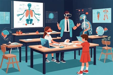Concevez Un Graphique Vectoriel Dun Enseignant Guidant Les élèves à Travers Une Leçon D