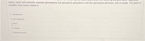 Solved Sperm Xylem With Tracheids Separate Gametophyte And Chegg Com