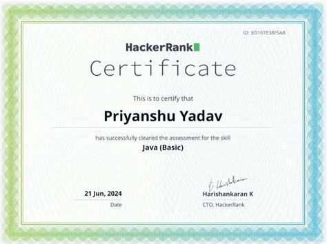 Priyanshu Yadav On Linkedin Hackerrank Java Certification Programming Milestone