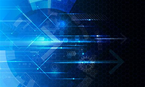 사이버 보안 벡터 일러스트 레이 션 화이트 기어와 회로 보드에 나무 코그 휠 하이테크 디지털 기술 및 엔지니어링 디지털 통신 기술 개념 미래 지향적블루 컬러 배경 기술