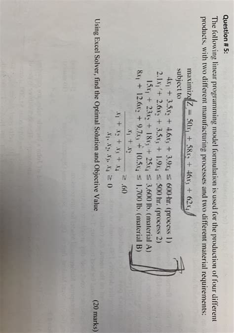 solved question 5 the following linear programming model