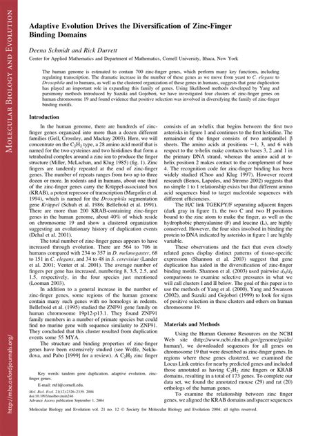 Pdf Adaptive Evolution Drives The Diversification Of Zinc Finger Binding Domains