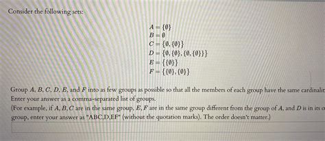 Answered Consider The Following Sets A 0 B 0 C 0 0 D 0 0 0 0 E 0 F 0
