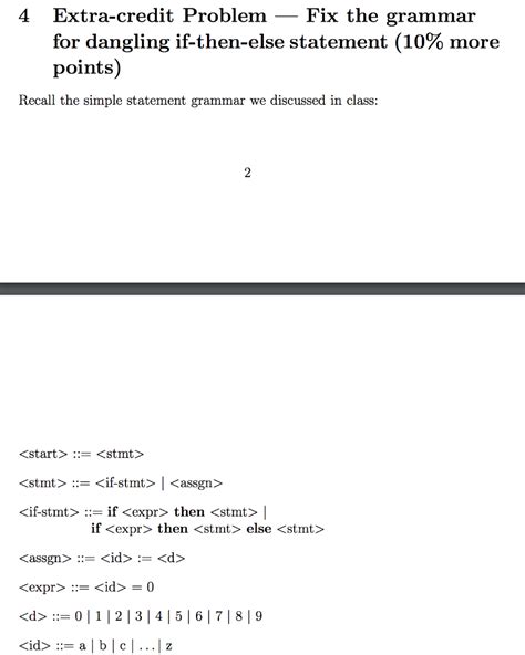 Solved 4 Extra Credit Problem Fix The Grammar For Dangling
